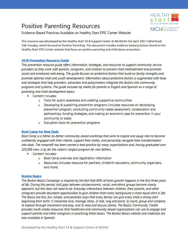 Positive Parenting Resources | Healthy Start TASC